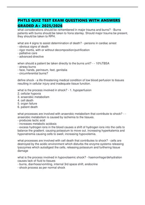 Phtls Exam Evaluation Questions With Answers Graded A 2025 2026 Phtls Stuvia Us