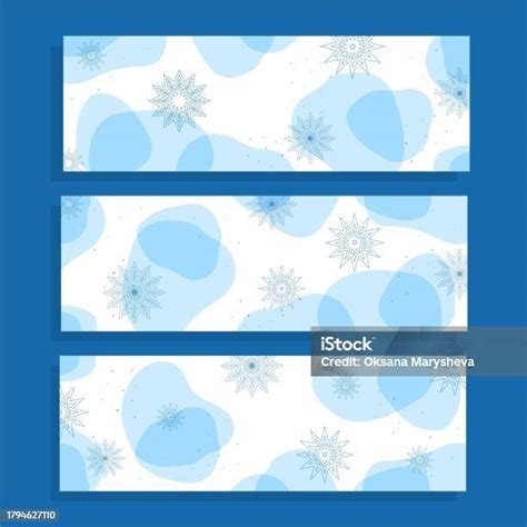 겨울 가로 배너 3개를 설정합니다 벡터 배경입니다 눈송이 점 투명한 모양 0명에 대한 스톡 벡터 아트 및 기타 이미지 0명