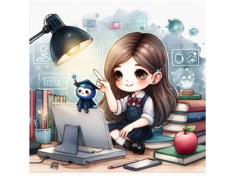 Girl Learning Computer Hand Up Graphic By A I Illustration And Graphics Creative Fabrica