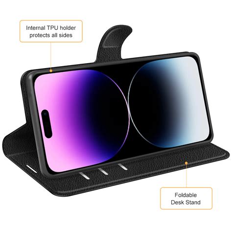 Leather Wallet Case For Apple Iphone Pro Max Black