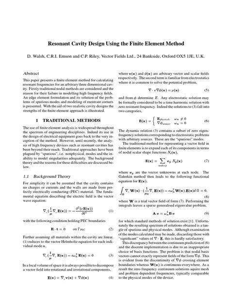 Resonant Cavity Design Using The Finite Element Method Pdf Vector