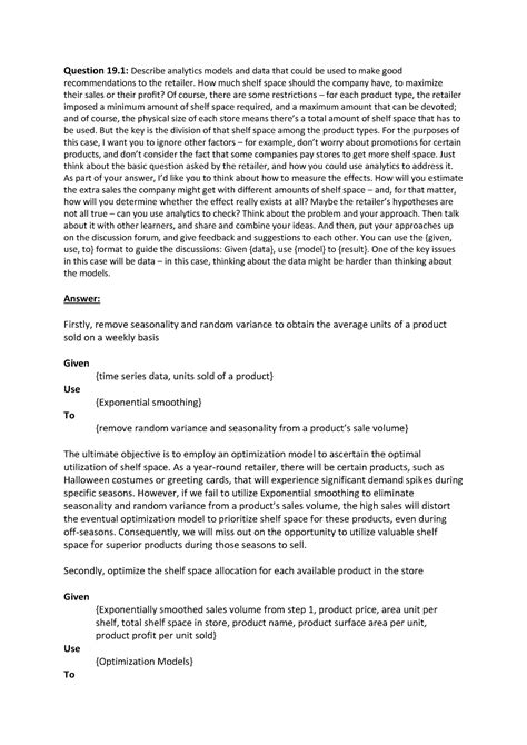 HW HW Question Describe Analytics Models And Data That Could Be Used To Make Good