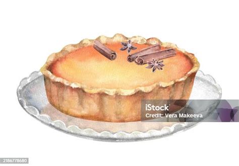 유리 접시에 향신료를 곁들인 미국 호박 파이 흰색에 손으로 그린 수채화 그림 10월에 대한 스톡 벡터 아트 및 기타 이미지 10월 가을 계피 Istock