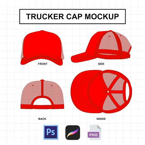Flat Mockup Of Trucker Cap Png Photoshop Procreate Etsy