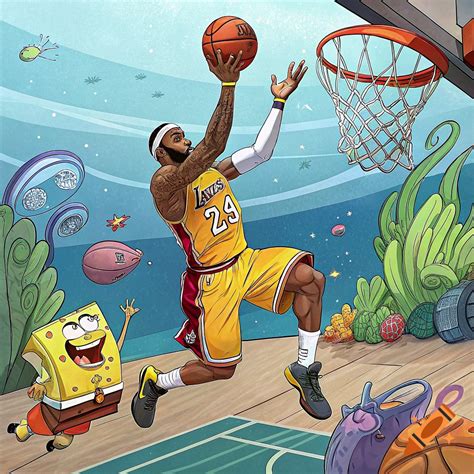 Cartoon Illustration Of Lebron James Dunking A Basketball With