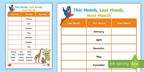 This Month Last Month Next Month Activity Teacher Made