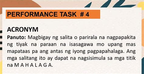 PERFORMANCE TASK 4 ACRONYM Panuto Magbigay Ng StudyX