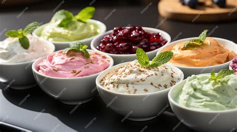 Premium Photo Assorted Fatfree Greek Yogurt Varieties