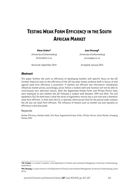 Pdf Testing Weak Form Efficiency In The South African Market