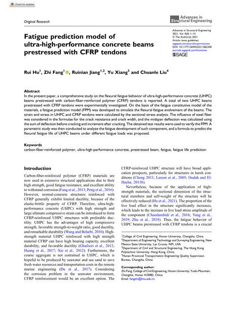 Pdf Fatigue Prediction Model Of Ultra High Performance Concrete Beams Prestressed With Cfrp
