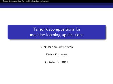 Pdf Tensor Decompositions For Machine Learning Applications