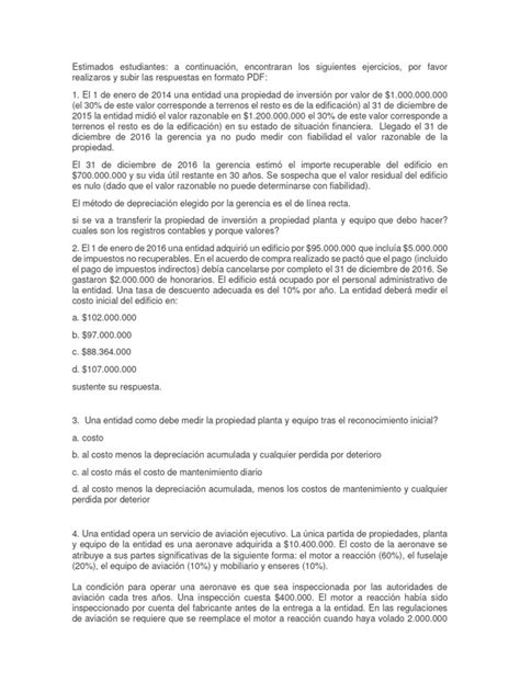 Taller Propiedad Planta Y Equipo Y Propiedades De Inversion Pdf