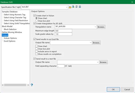 vulcan geology sampling database drift analyser output