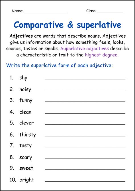Comparative Adjectives Worksheets For Grade 3