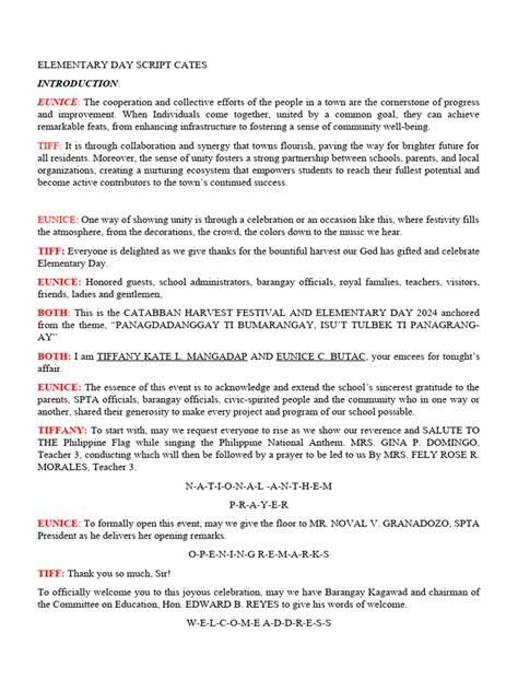 elementary day script cates pdf