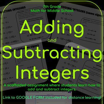 Adding And Subtracting Integers With GOOGLE FORM For Distance Learning
