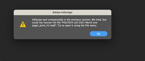 Indesign Crashing And Reopening Getting Error Inde Adobe Support