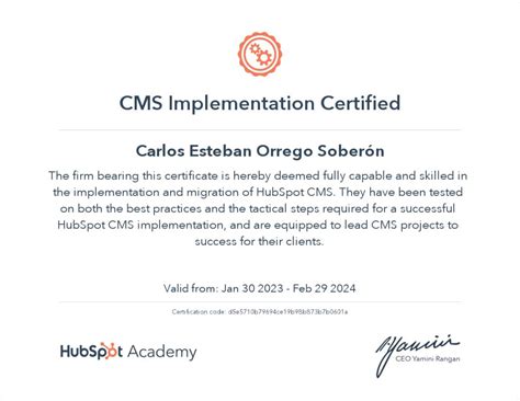 Esteban Orrego Soberón On Linkedin Certificación De Cms Hub Implementation De Hubspot Academy