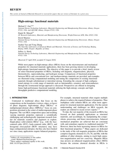 2018 High Entropy Functional Materials Pdf Phases Of Matter