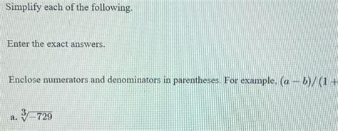 Answered Simplify Each Of The Following Enter The Exact Answers Kunduz