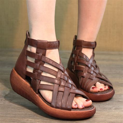 Summer Vintage Wedge Woven Sandals — Obiono