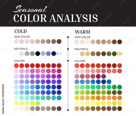 Seasonal Color Analysis Palette With Cold And Warm Color Swatches For
