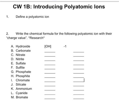 Solved 1 Define A Polyatomic Ion 2 Write The Chemical