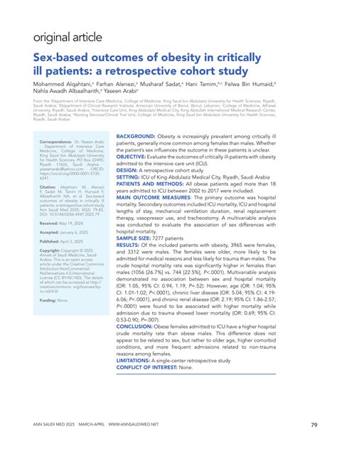 Pdf Sex Based Outcomes Of Obesity In Critically Ill Patients A