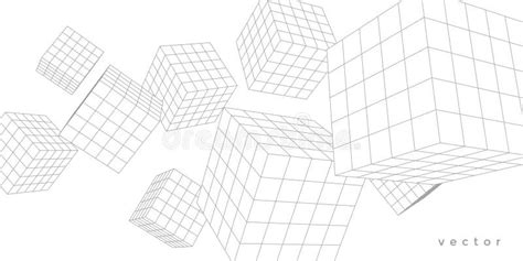 Abstract White Background From Cubes And Lines Linear Geometric Drawing Vector Illustration