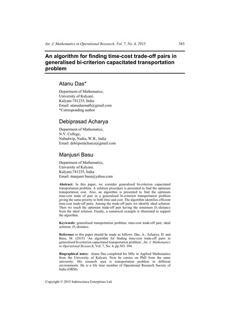 pdf an algorithm for finding time cost trade off pairs in generalised