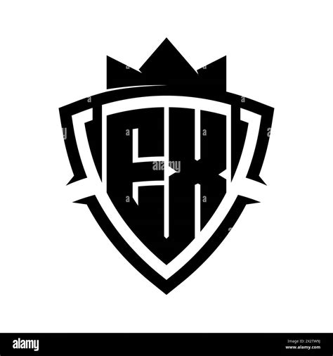 Ex Letter Bold Monogram With Triangle Curve Shield Shape With Crown Black And White Background