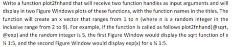 Solved Write A Function Plot2fnhand That Will Receive Two