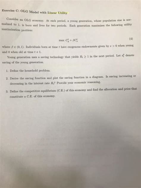 Exercise C Olg Model With Linear Utility Consider An
