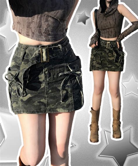 최저가벨트세트 Y2k 핏예술 카모 밀리터리 미니스커트 H라인 포켓 카고스커트 하비언니 키치 유니크 빈티지 숏 봄옷 여름 치마 리본 섹시글램 클럽룩 에이블리