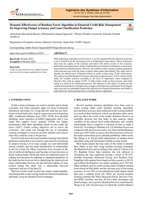 Pdf Dynamic Effectiveness Of Random Forest Algorithm In Financial