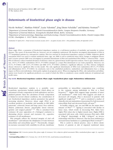 Pdf Determinants Of Bioelectrical Phase Angle In Disease