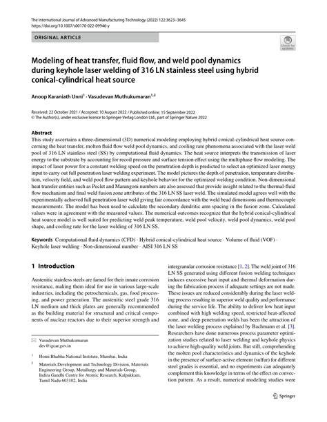 Pdf Modeling Of Heat Transfer Fluid Flow And Weld Pool Dynamics During Keyhole Laser Welding