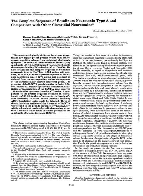 Pdf The Complete Sequence Of Botulinum Neurotoxin Of Clostridium