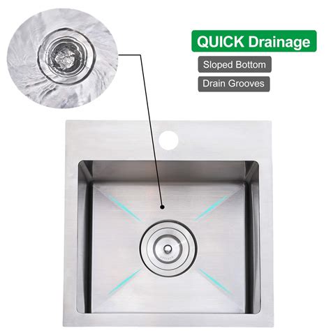15x15 Inch Bar Sink Drop In Kitchen Sink Topmount Stainless Steel