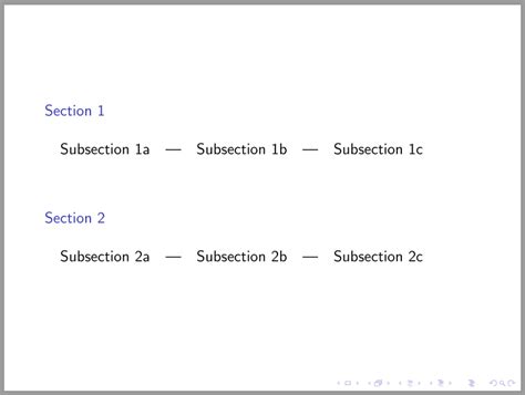 Beamer Subsections In Table Of Contents In One Line Tex Latex