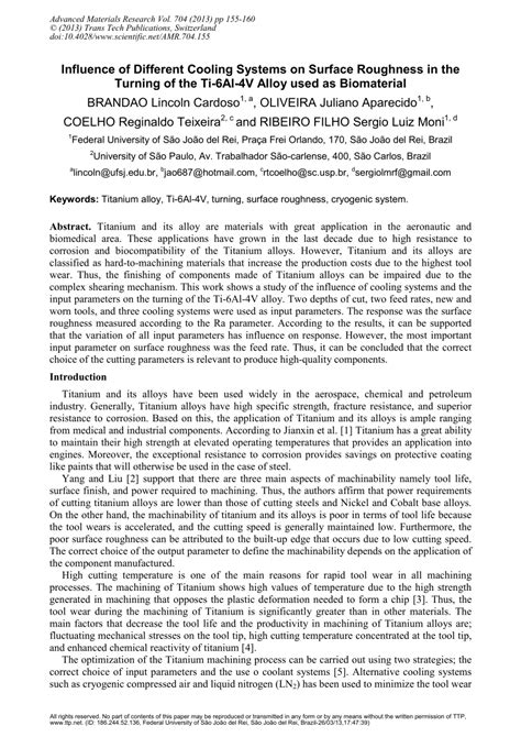 Pdf Influence Of Different Cooling Systems On Surface Roughness In The Turning Of The Ti 6al