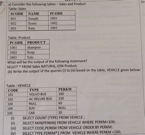 6 a Consider the following tables Sales and | StudyX