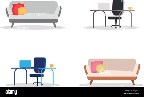 Sofa And Computer Table Flat Color Vector Objects Set Stock Vector Image And Art Alamy