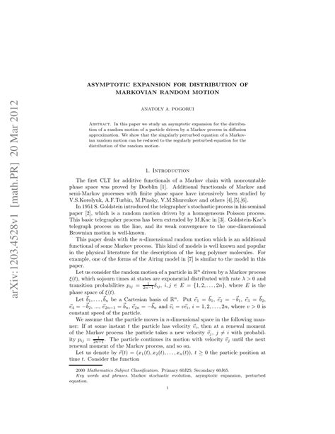 Pdf Asymptotic Expansion For Distribution Of Markovian Random Motion