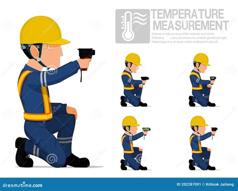 Set Of Industrial Worker Using Pyrometer For Measuring Temperature Stock Vector Illustration