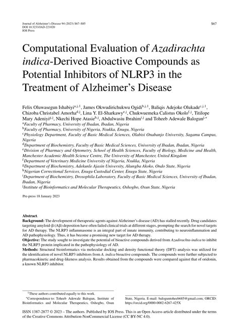 Pdf Computational Evaluation Of Azadirachta Indica Derived Bioactive