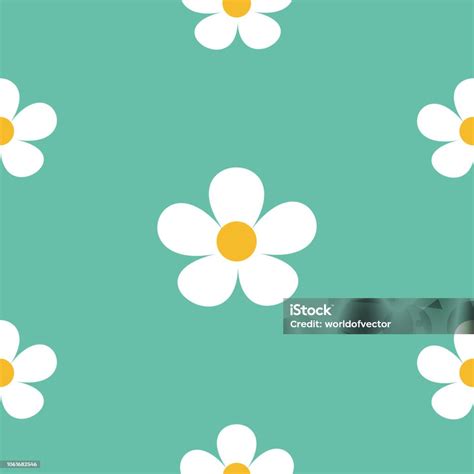 화이트 데이지 카모마일 아이콘입니다 귀여운 꽃 식물 컬렉션입니다 성장 개념입니다 원활한 패턴 포장 종이 섬유 템플릿 녹색 배경입니다 꽃 나무에 대한 스톡 벡터 아트 및 기타