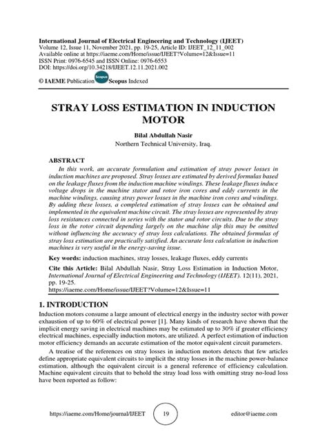 Stray Loss Estimation In Induction Motor Pdf Electric Motor Electromagnetic Induction