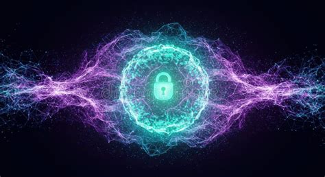 Abstract Data Security Visualization With Teal And Purple Particles Stock Illustration