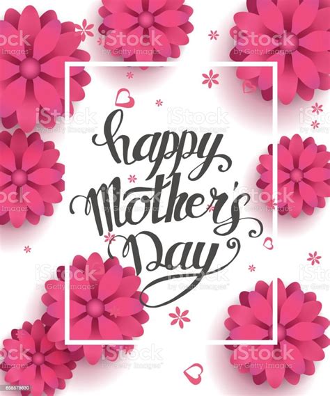 핸드 유행 글자를 작성입니다 어머니의 날 인사말 포스터 디자인입니다 분홍색 현실적인 꽃과 흰색 바탕에 텍스트입니다 공휴일에 대한